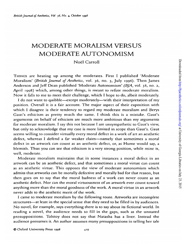 Carroll (1998) Moderate Moralism Versus Autonomism | PDF | Reason ...