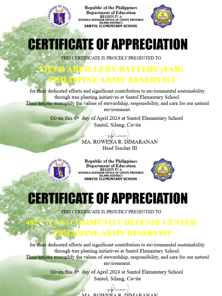 Certificates - Tree Planting | PDF | Military | Philippines