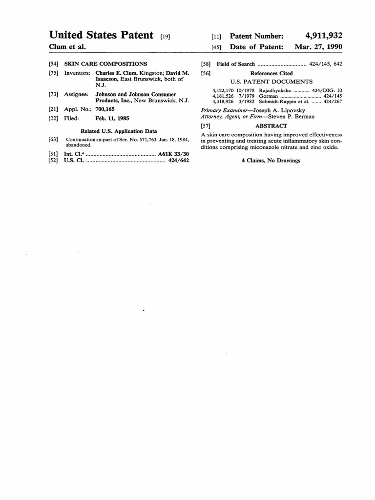 Acute Inflamatory Skin Care Formulation Johnson & Johnson | PDF | Chemical Substances | Chemical ...
