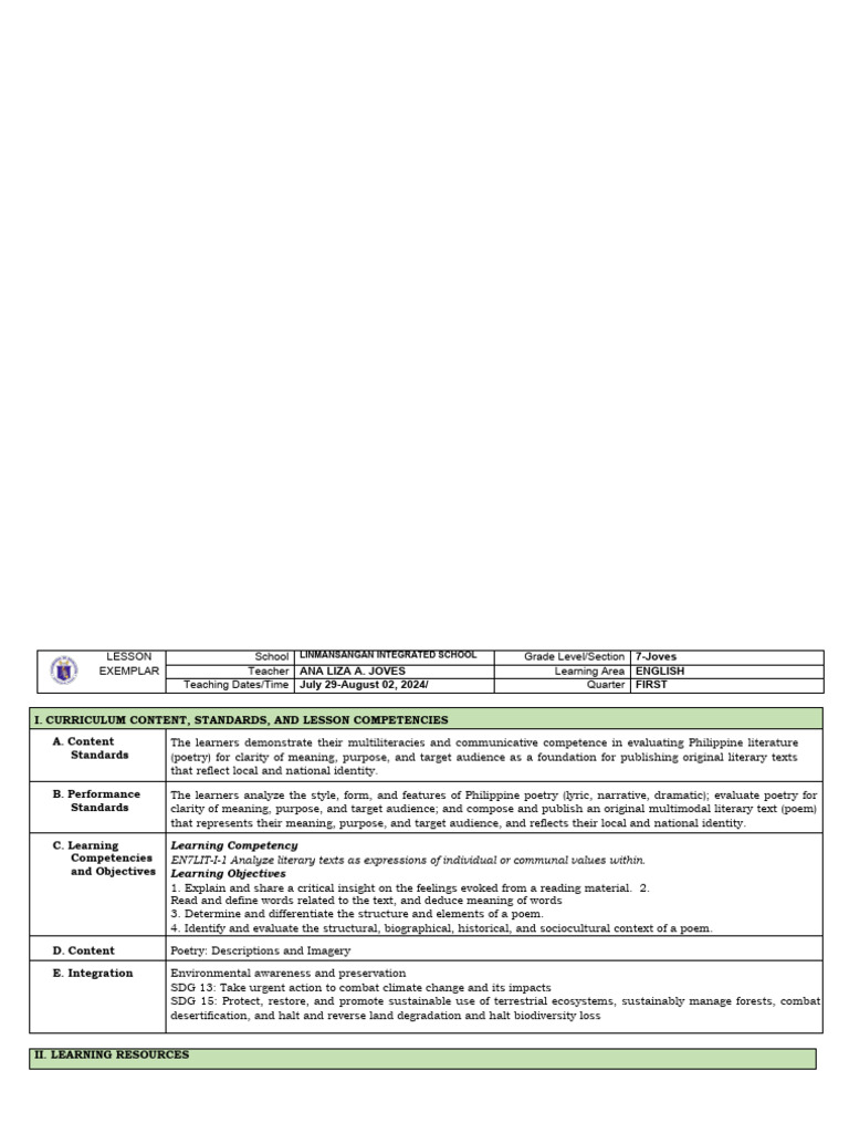 Q1 - LE - English 7 - Lesson 1 - Week 1 Word | PDF | Cognition | Human ...