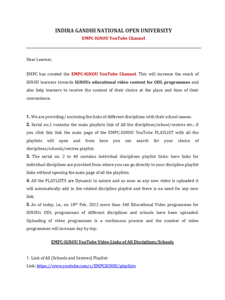 EMPC-IGNOU YouTube Playlists | PDF | Social Sciences | Science