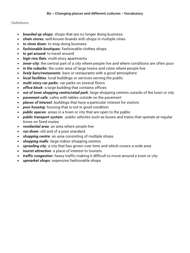 3 B2 - Changing Places and Different Cultures - Vocabulary | PDF