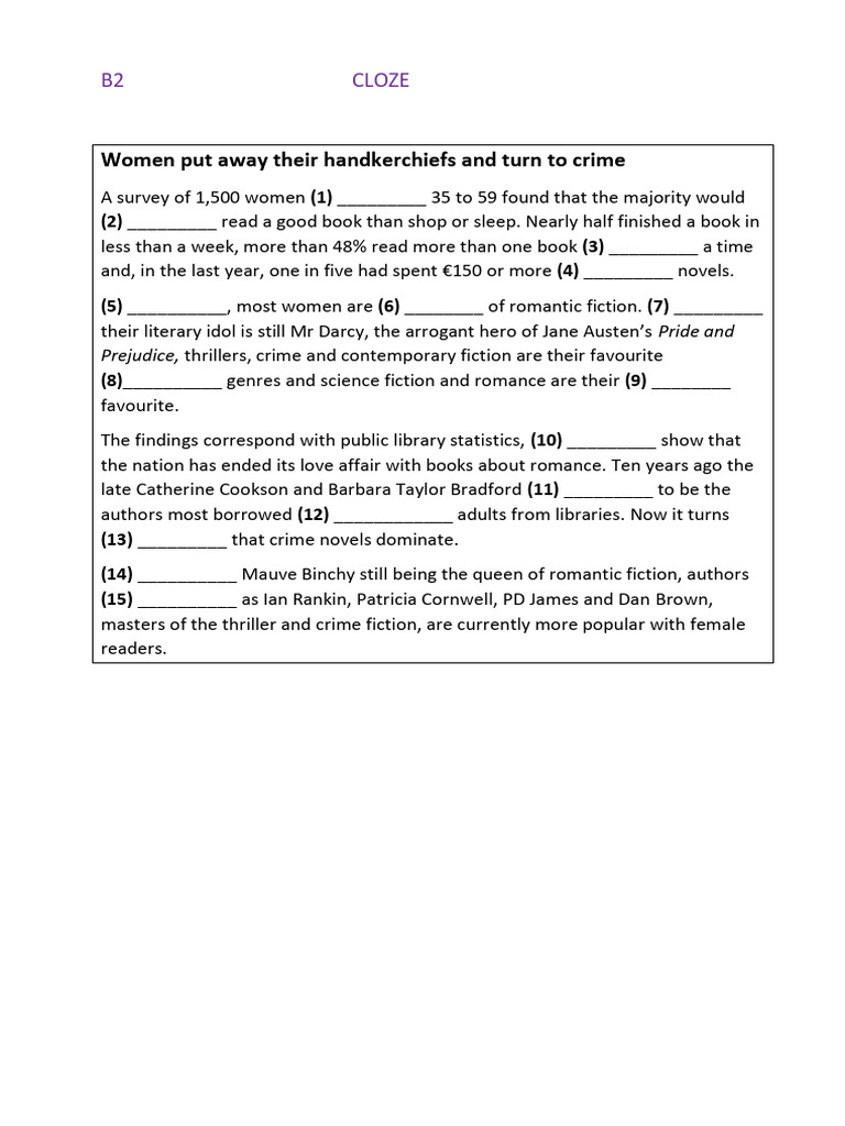 11 B2-Crime Fiction Related Cloze - With Answer Key | PDF | Romance ...