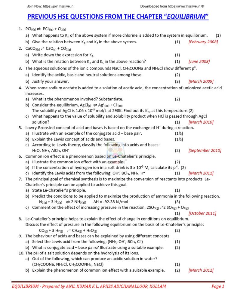 Hsslive-Xi-Chem-6. Equilibrium | PDF | Chemical Equilibrium | Acid