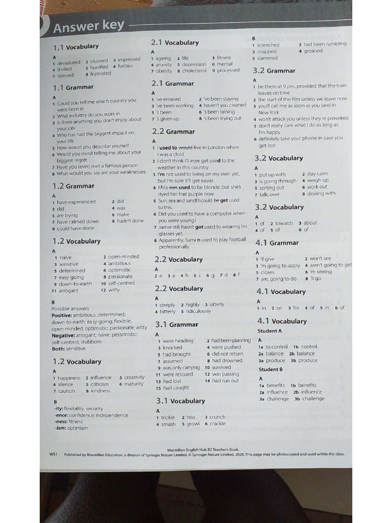 B2 Worksheets Vocab and Grammar Answer Key | PDF