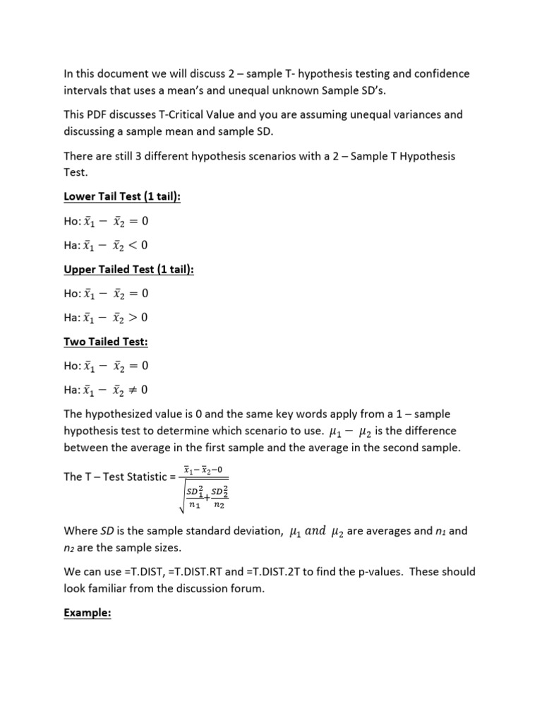 2-Sample T-Test: Hypothesis & Confidence | PDF | Student's T Test | P Value