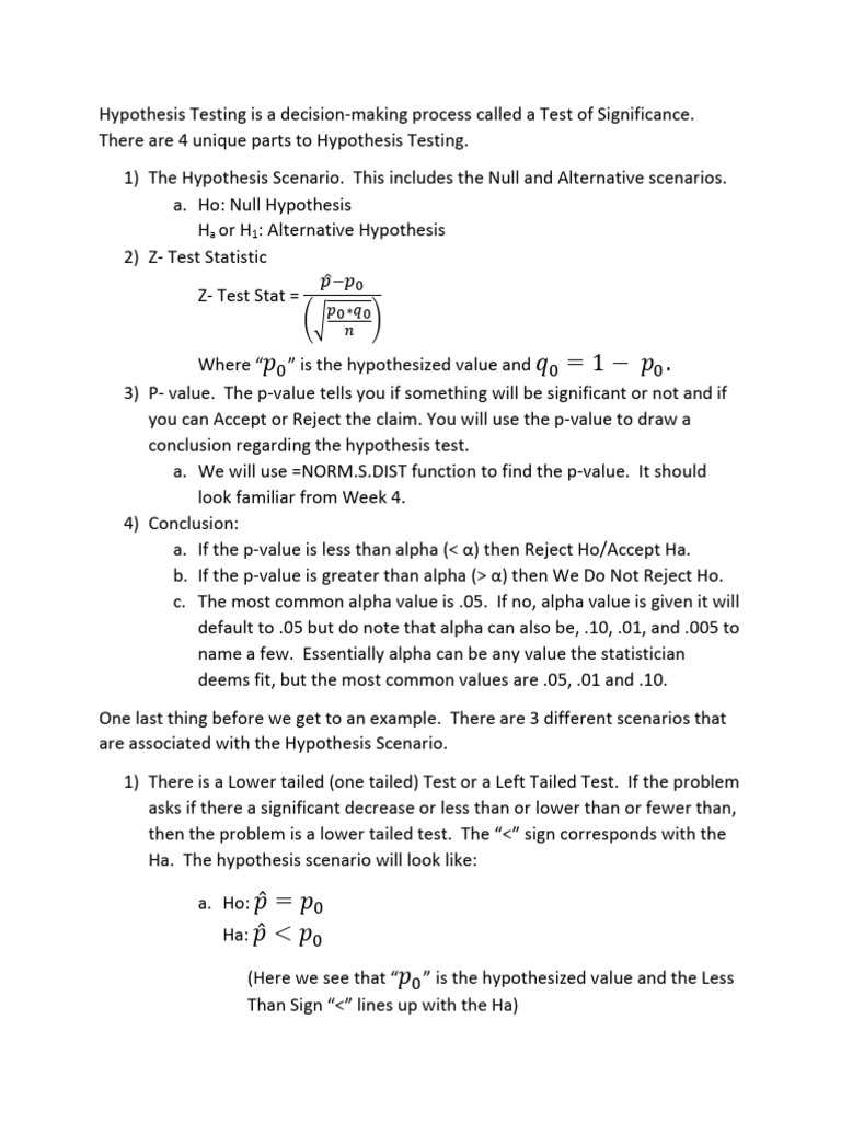 Week 6 Hypothesis Testing Proportions 1-Sample | PDF | P Value ...
