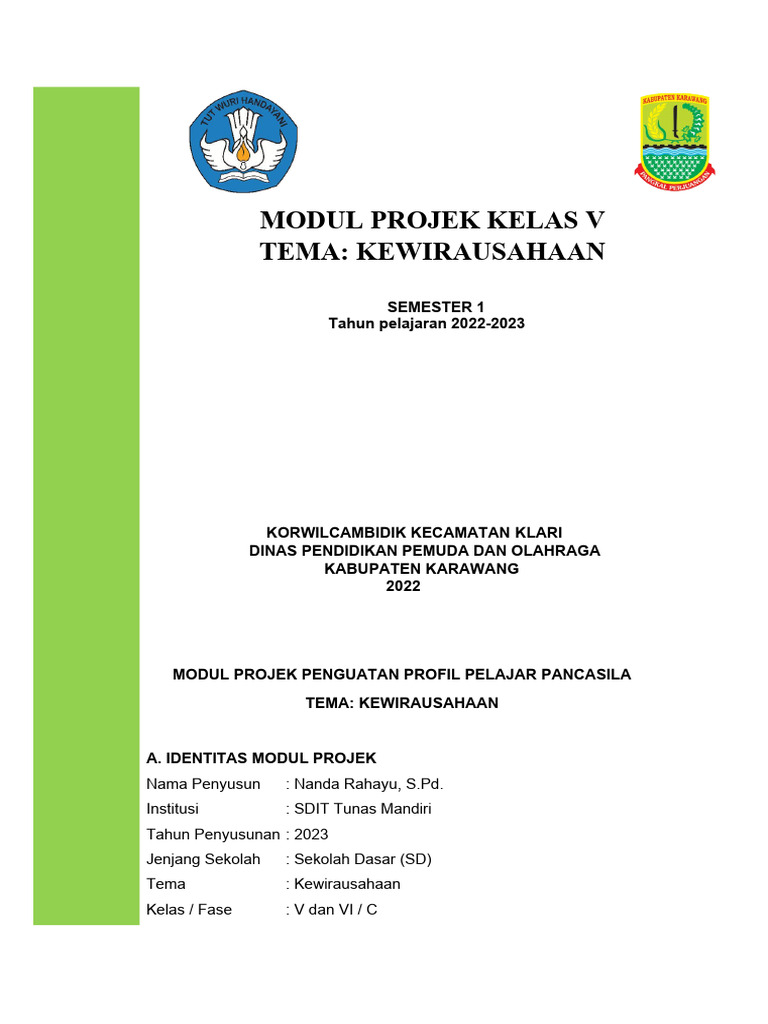 Modul Project P5 KLS 5 - Sdit Tunas Mandiri | PDF | Ilmu Sosial | Seni