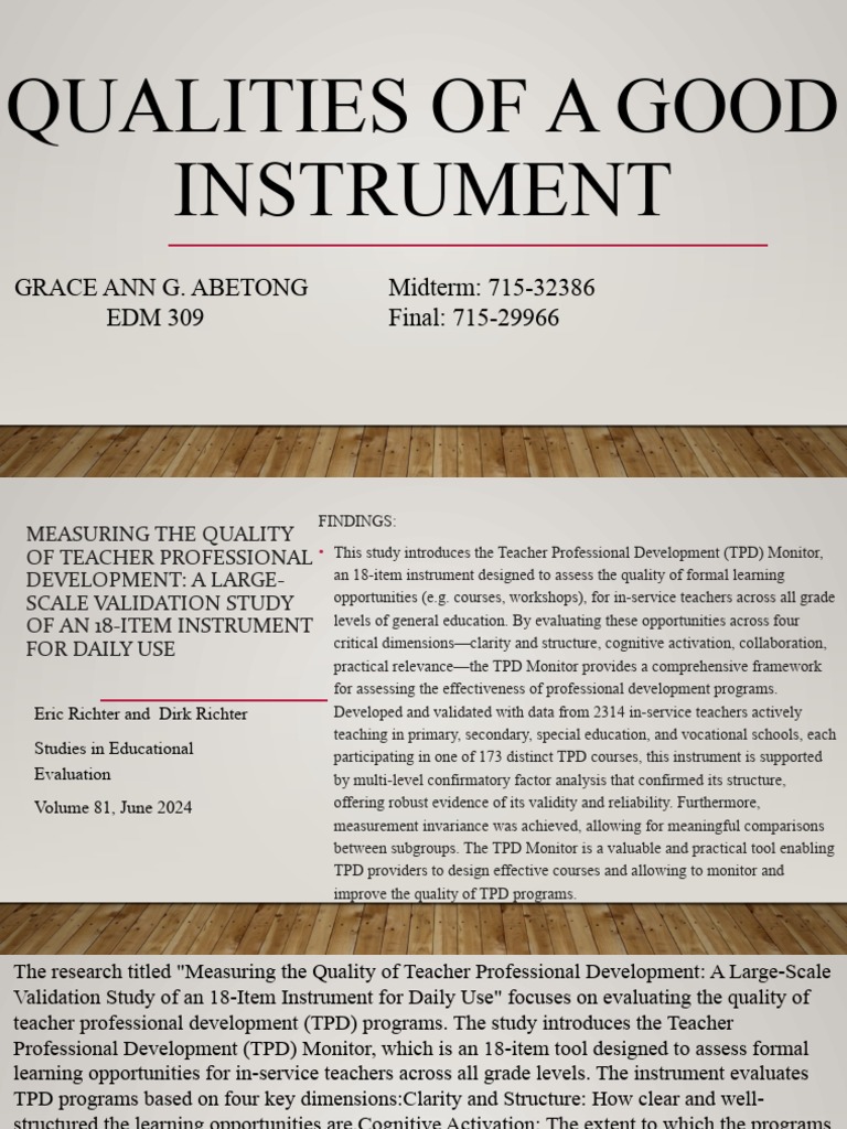 Edm 309 Qualities of A Good Instrument | PDF | Validity (Statistics ...