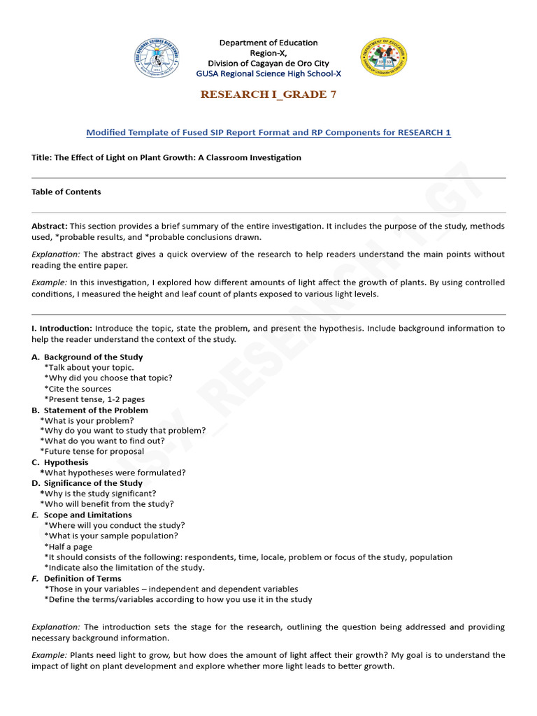 MODIFIED SIP RP REPORT_FORMAT_G7 | PDF | Experiment | Hypothesis