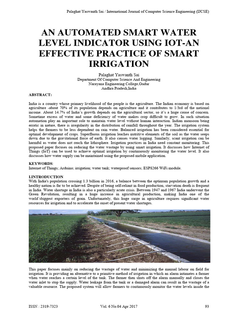 AN AUTOMATED SMART WATER LEVEL INDICATOR USING IOT-AN EFFECTIVE ...