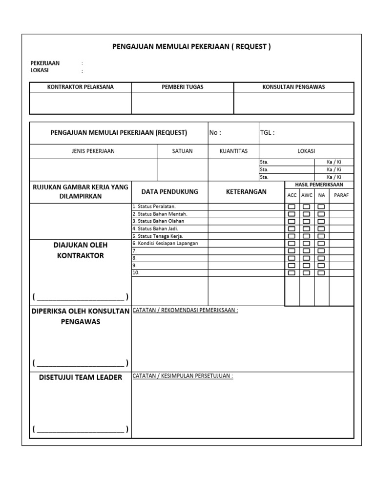 Contoh Format Request Pekerjaan Proyek | PDF