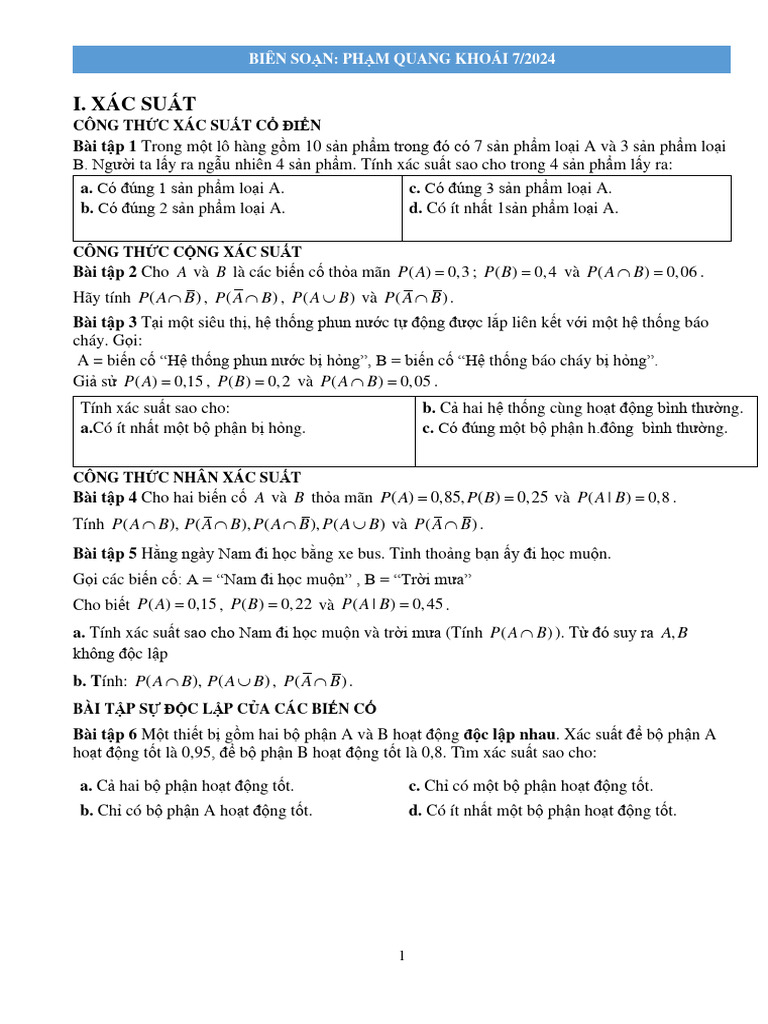 Xs-ôn Tập Xstk 7 2024 | PDF