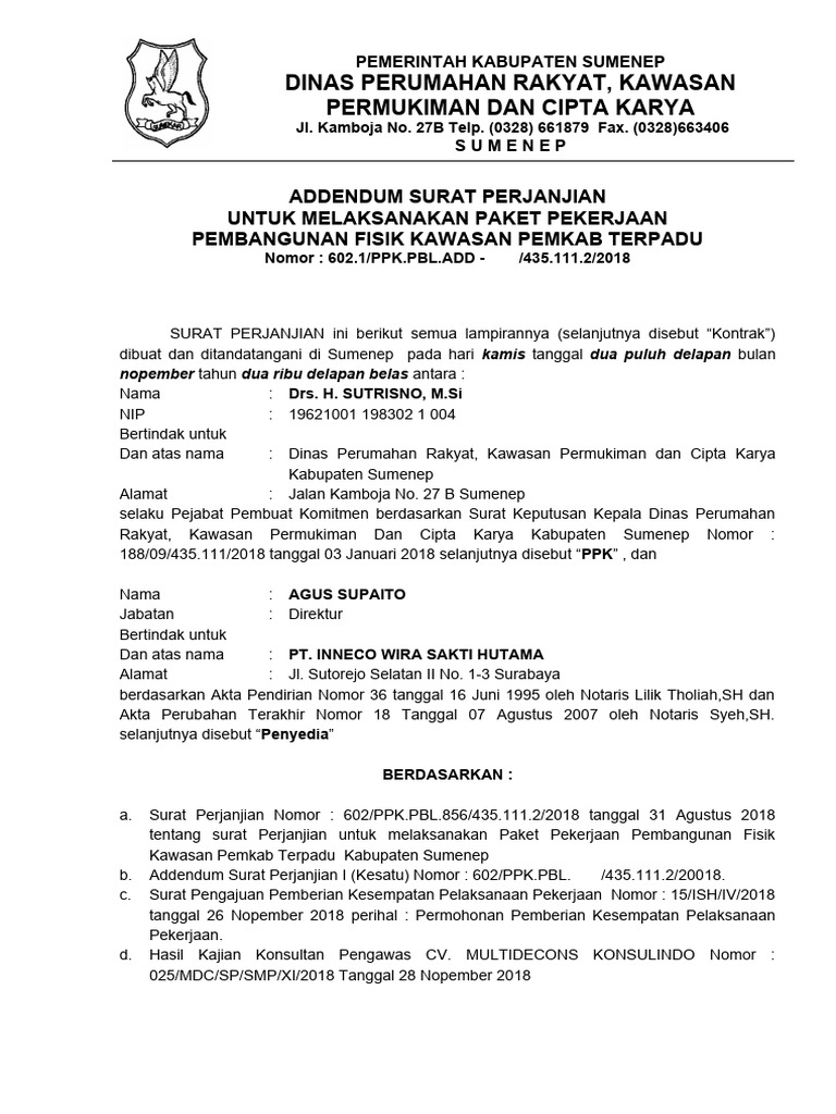 Contoh Addendum Kontrak Pekerjaan | PDF