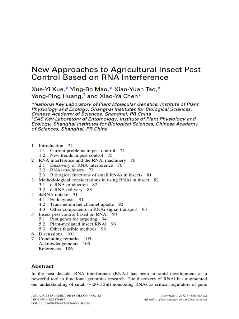 New Approaches To Agricultural Insect Pest Control Based On RNA ...