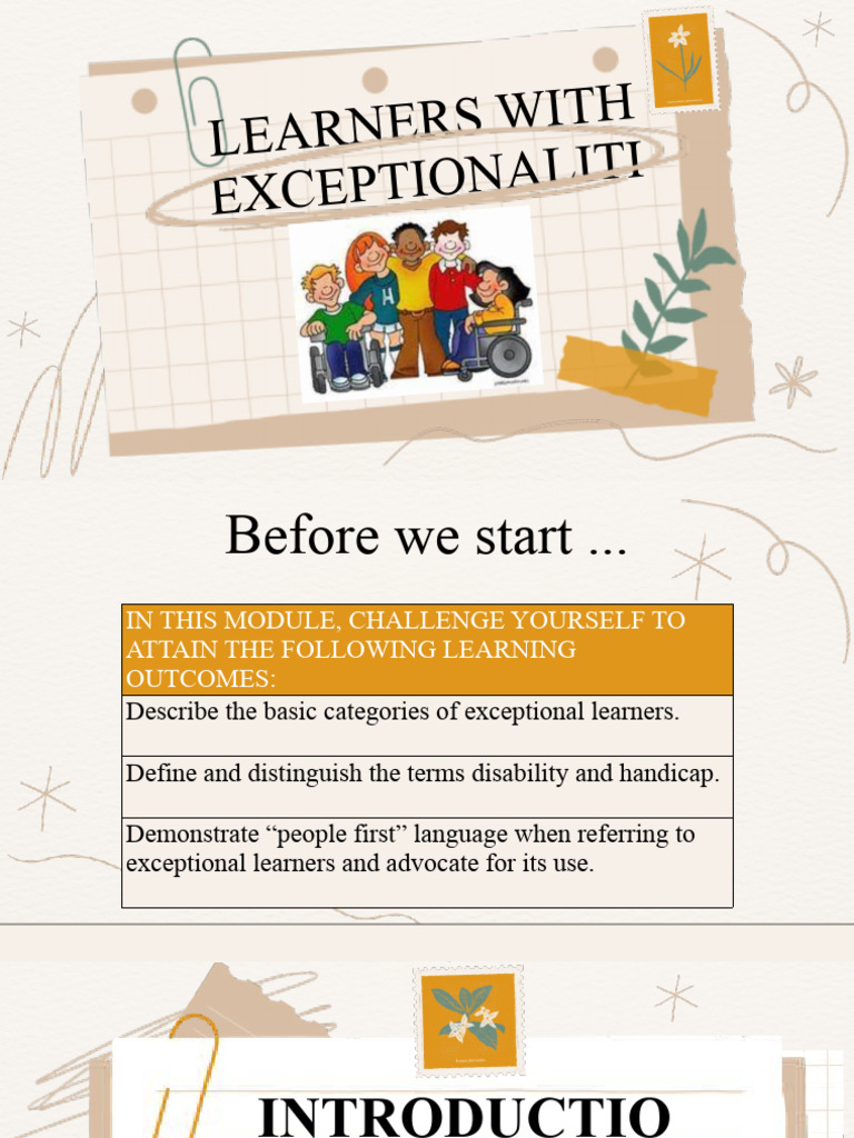 Learners With Exceptionalities Part1 Pdf Disability Learning