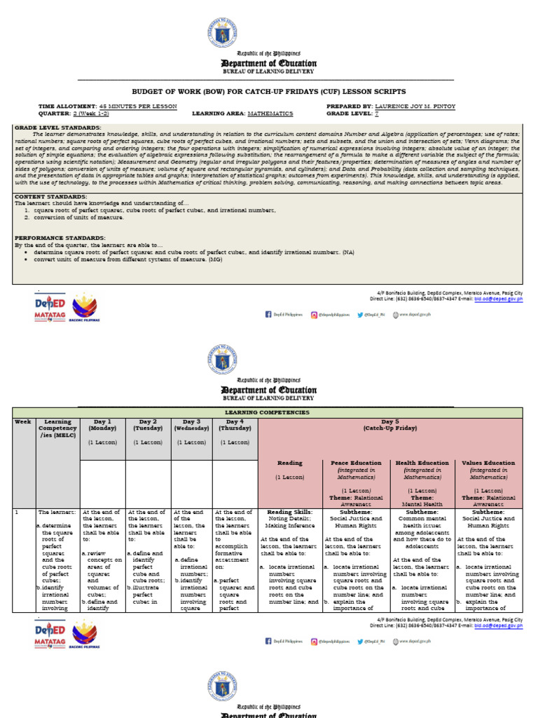 Bow - Q2 - W1&2 - Final | PDF | Mathematics