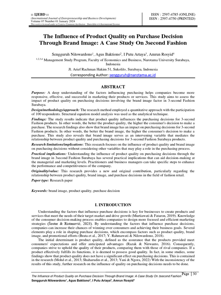 The Influence of Product Quality On Purchase Decis | PDF | Brand ...