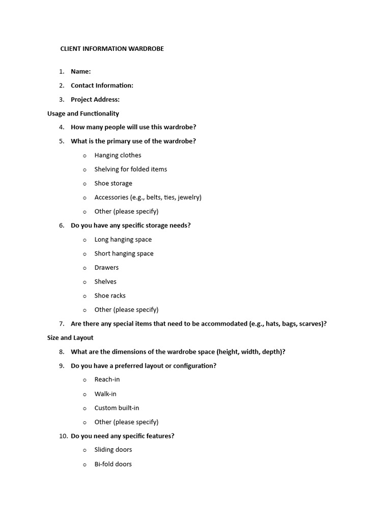 Client Information Wardrobe | PDF | Clothing