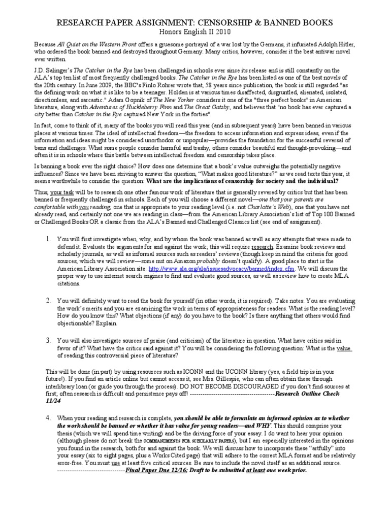 Research and Censorship Assignment | PDF | Citation | Essays