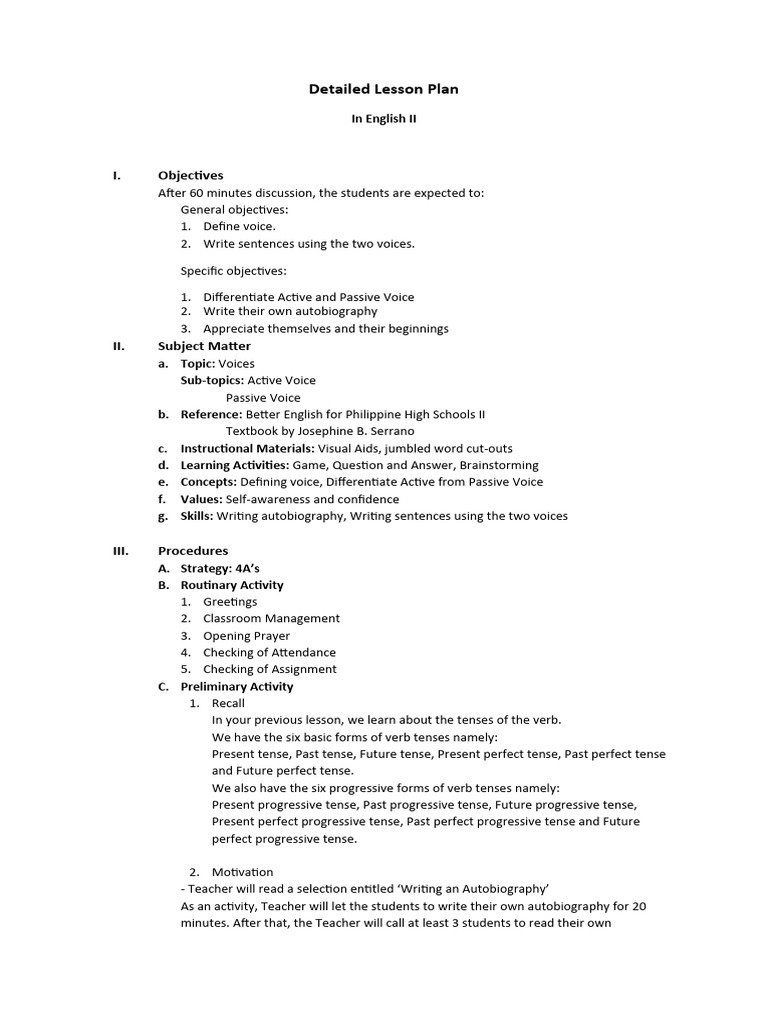 Detailed Lesson Plan-Educ 4 | PDF | Verb | Subject (Grammar)