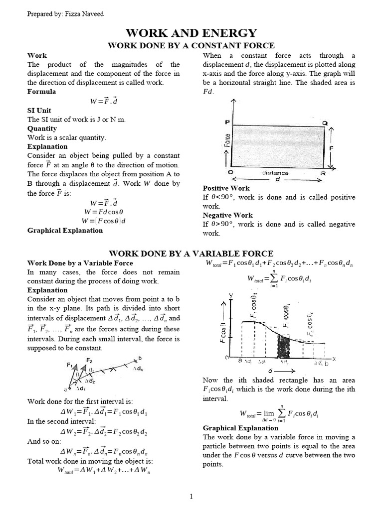 Work and Energy For Class 11 | PDF | Power (Physics) | Potential Energy