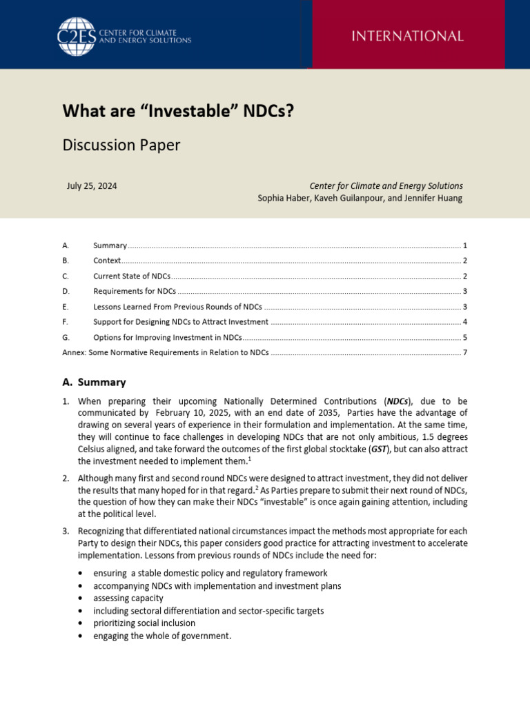 C2ES Investable NDCs FINAL | PDF | United Nations Development Programme | United Nations ...