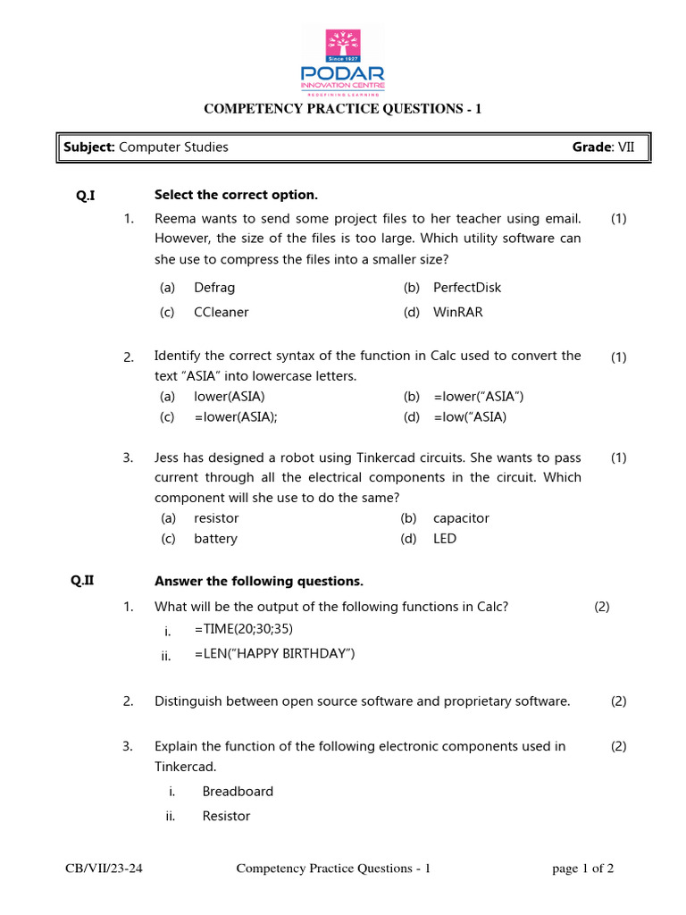 QP - CB - VII - Computer Studies - CBQ - 1 | PDF | Electronic Circuits | Computing