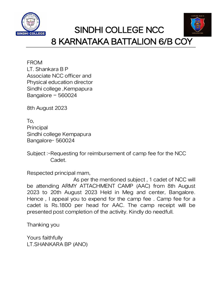 Sindhi College NCC 8 Karnataka Battalion 6/B Coy | PDF