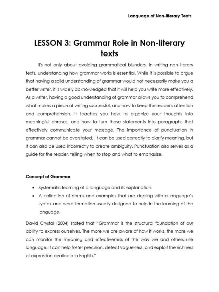 Language of Non-LIterary Texts Module 1 Lesson 3 | PDF | Grammar ...