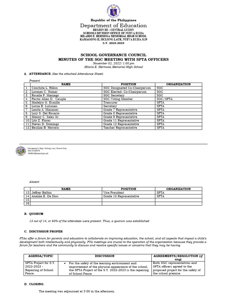 Minutes of Meeting With Spta On Their Initiated Project | PDF