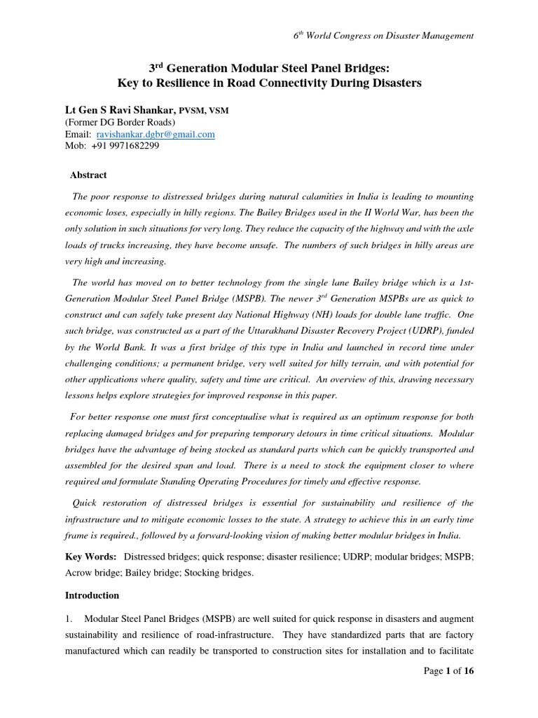 3rd Generation Modular Steel Panel Bridges: Key To Resilience in Road ...