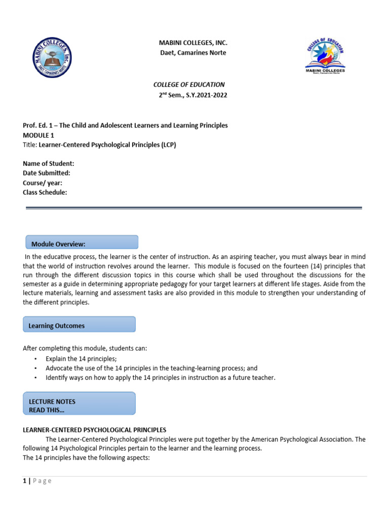 Learner-Centered Psychological Principles | PDF | Learning ...