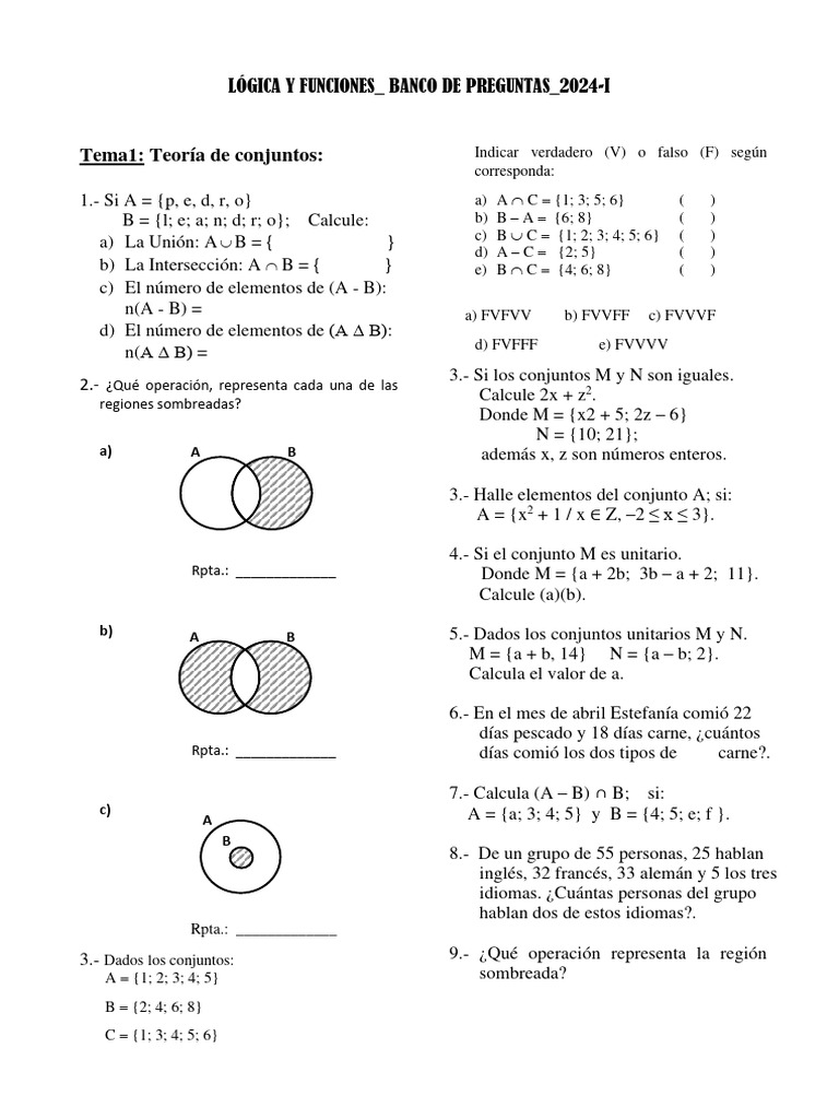 Banco de pregunta_Logica y funciones_final 2024-1 | PDF | Matemáticas