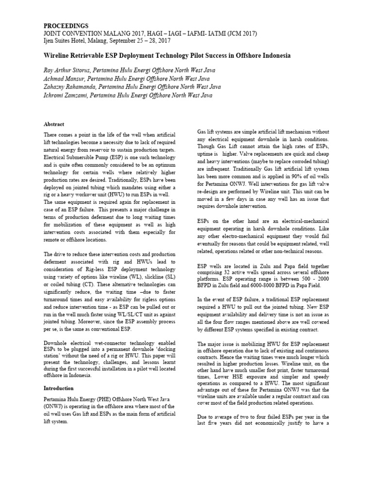 2017 IAGI Malang Wireline-Retrievable-ESP-Deployment | PDF | Chemical ...