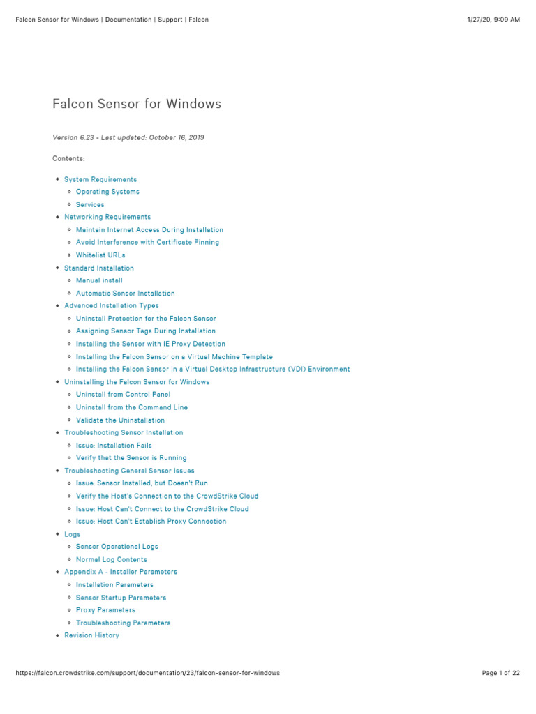 Falcon Sensor For Windows - Documentation - Support - Falcon | PDF | Computing | Software