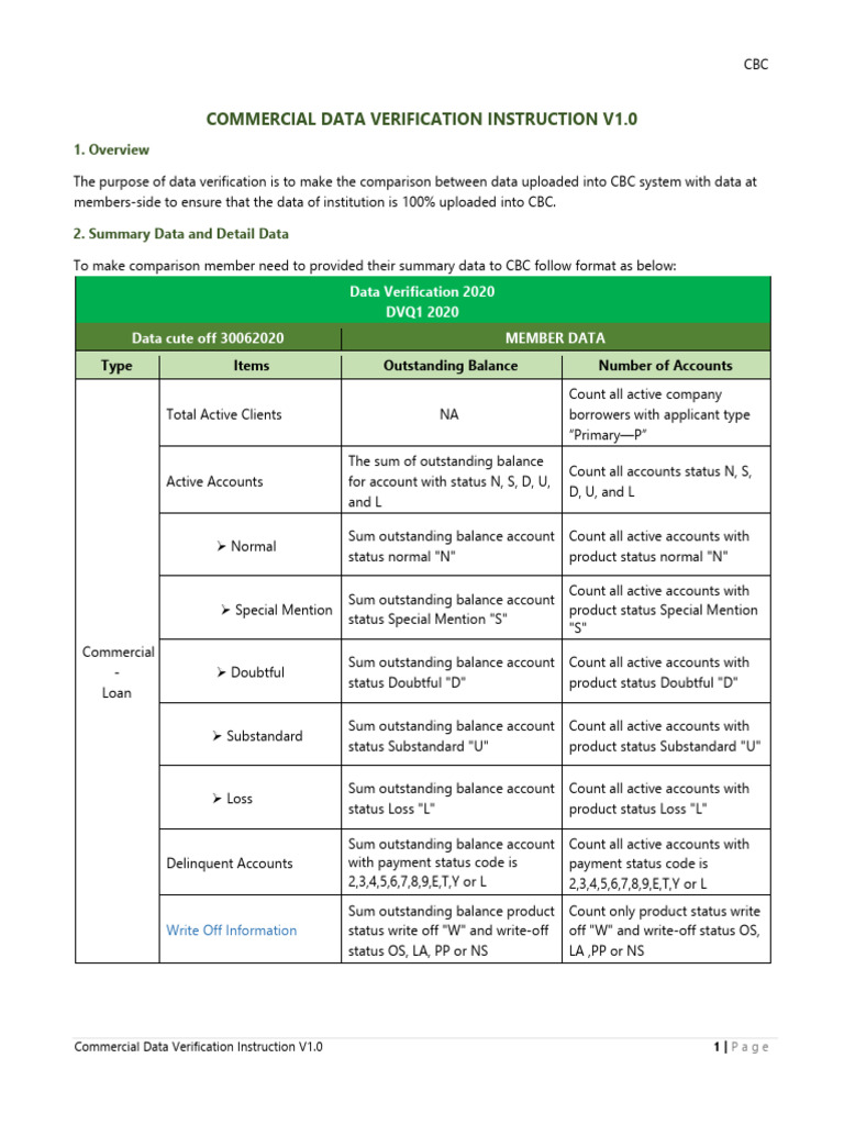 Instruction Commercial Data Verification - V1 | PDF | Business | Debt