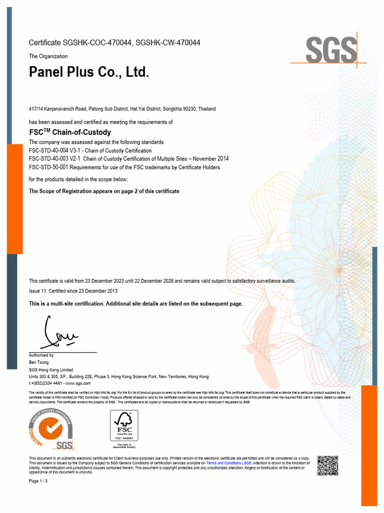 Certificate FSC-CoC Issue 11 Multiple Sites (Exp.22-12-2028) | PDF ...