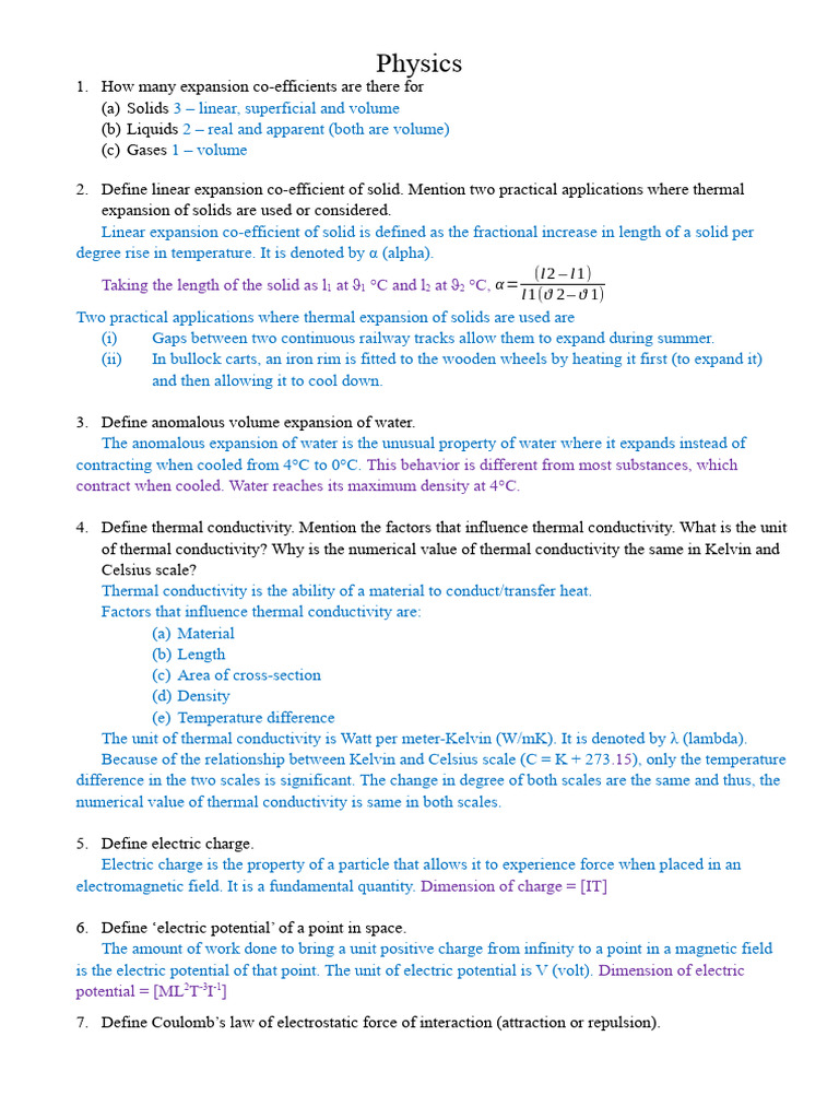 Physical Science Questions | PDF | Thermal Expansion | Electrical ...