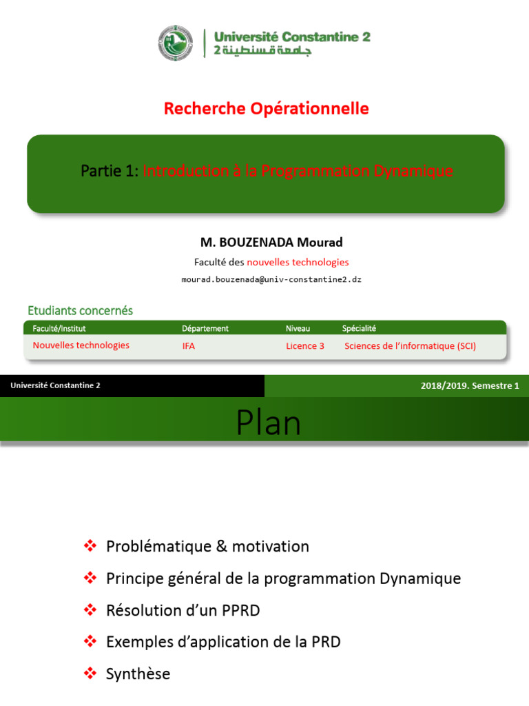 Introduction à la Programmation Dynamique | PDF | Programmation dynamique | Mathématiques