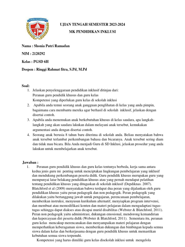 UTS Inklusi Shonia Putri Ramadan 2120292 Finish | PDF
