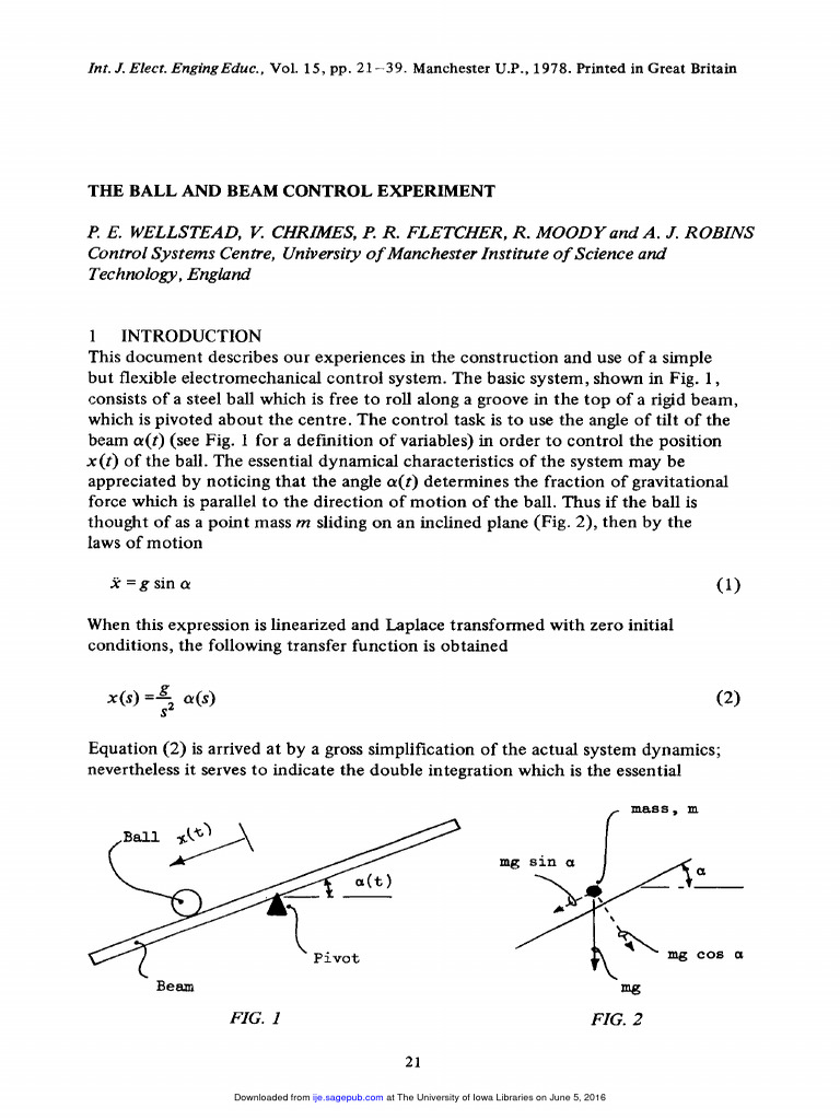 The Ball and Beam Control Experiment - 1978 | PDF | Control Theory | Oscillation