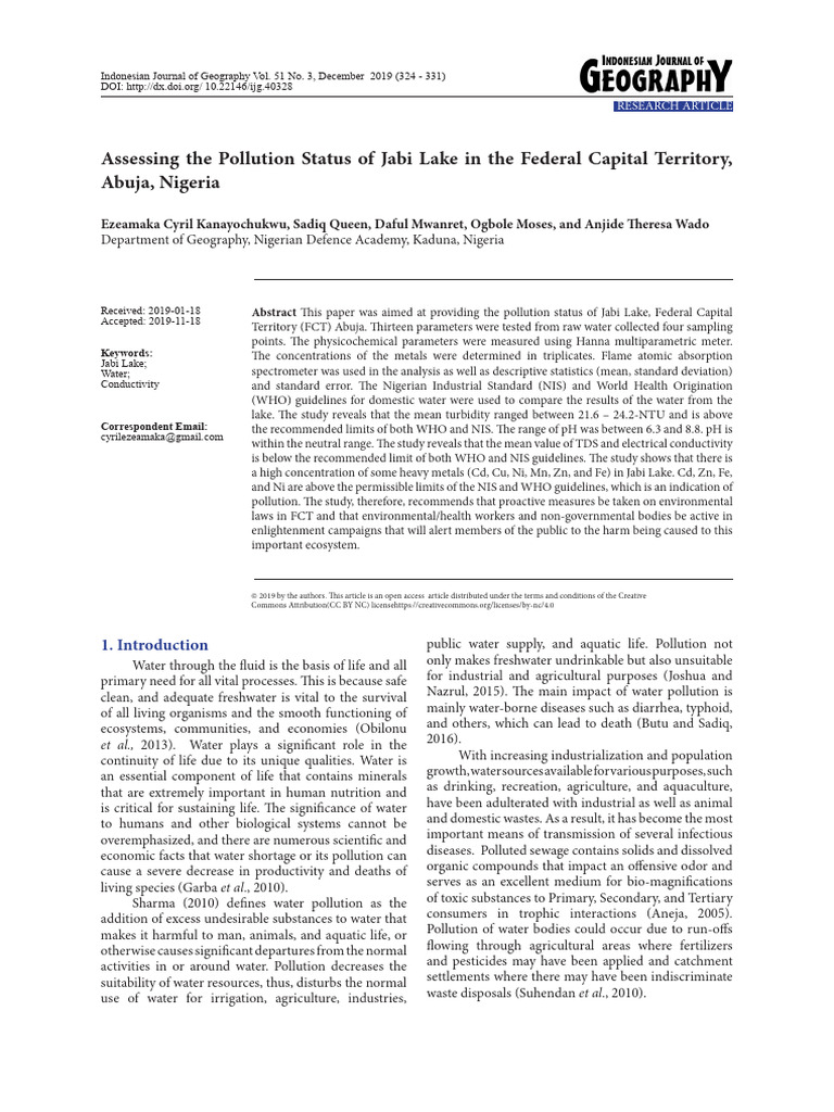 Pollution Assessment of Jabi Lake, Abuja | PDF | Water Pollution | Water
