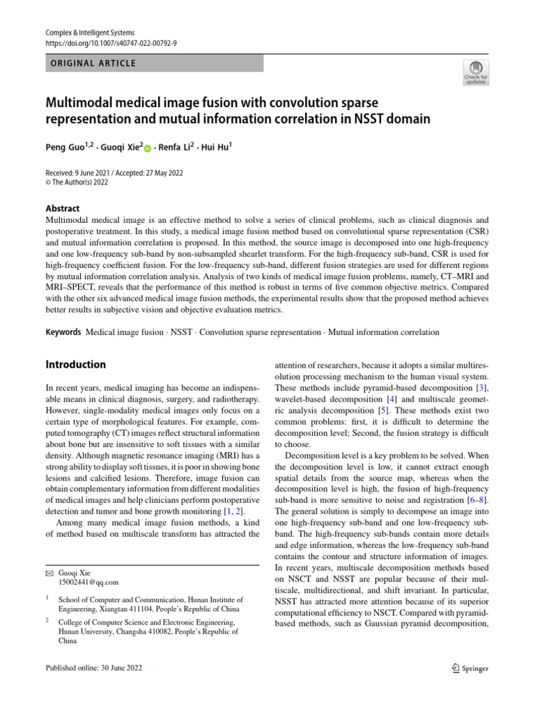Guo2022 Article MultimodalMedicalImageFusionWi | PDF | Medical Imaging | Multidimensional Signal ...
