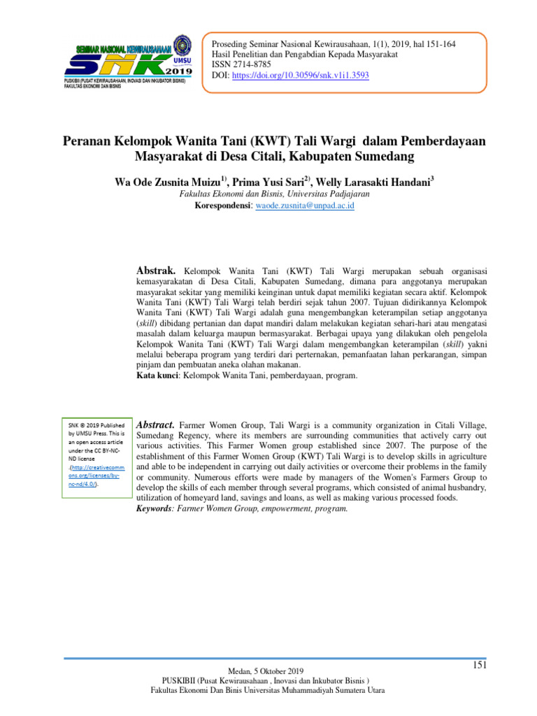 Peranan Kelompok Wanita Tani (KWT) Tali Wargi Dalam Pemberdayaan Masyarakat Di Desa Citali ...