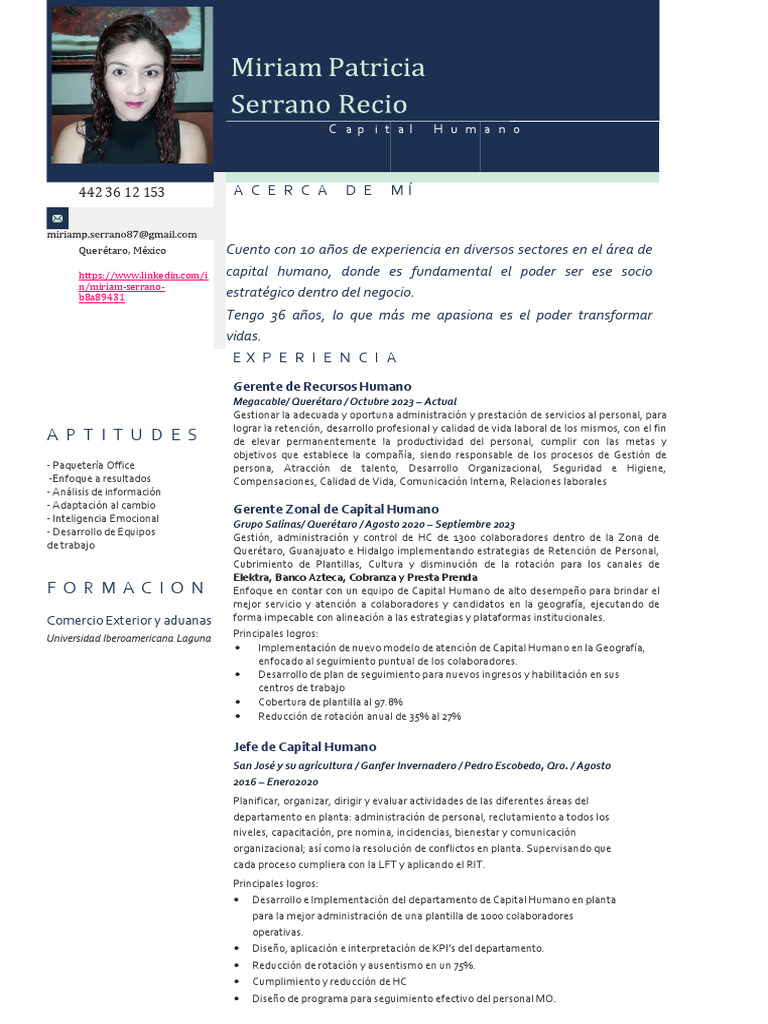 CV Miriam Serrano - RH | PDF | Gestión de recursos humanos | Capital humano