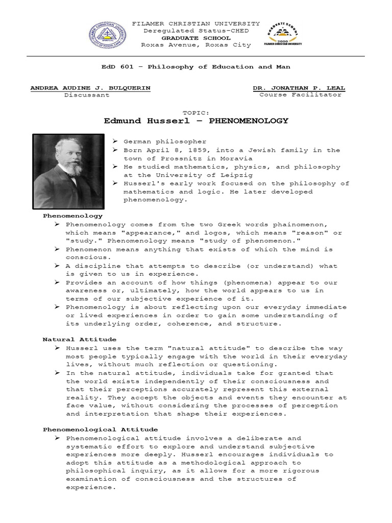 EdD601 Report Handouts Bulquerin AAJ | PDF | Phenomenology (Philosophy ...
