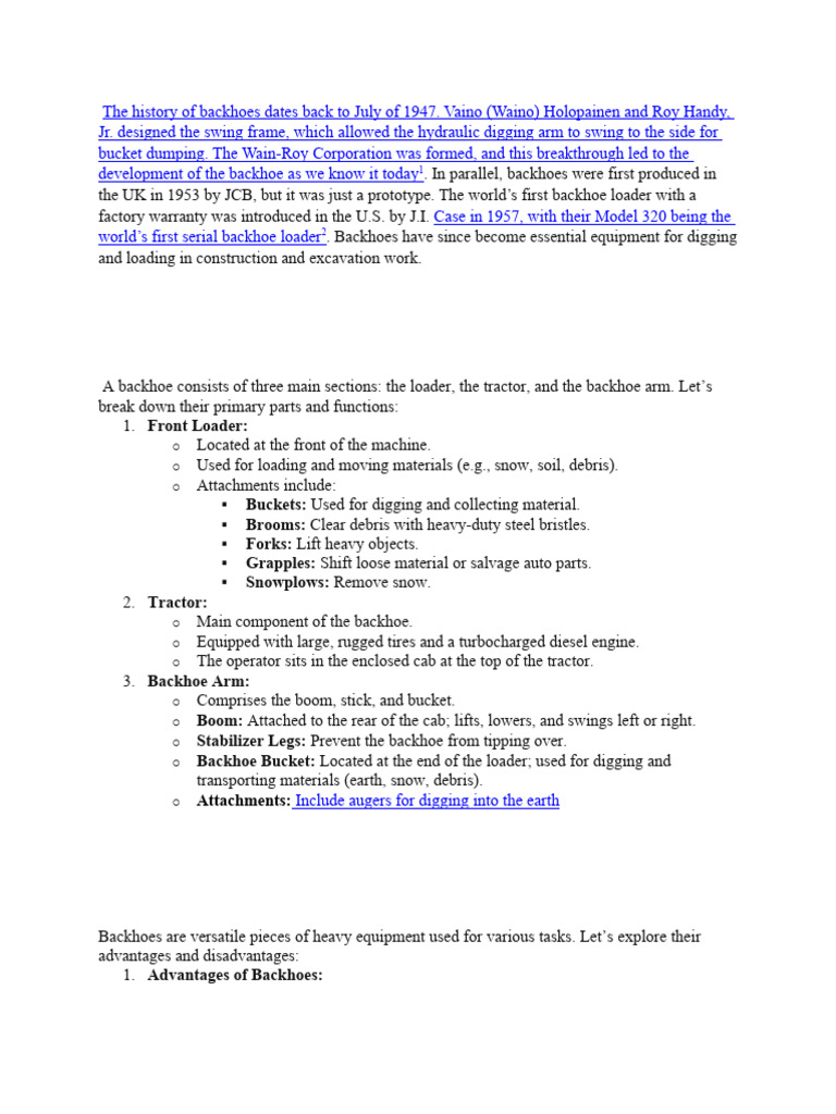 The History of Backhoes Dates Back To July of 1947 | PDF | Loader ...