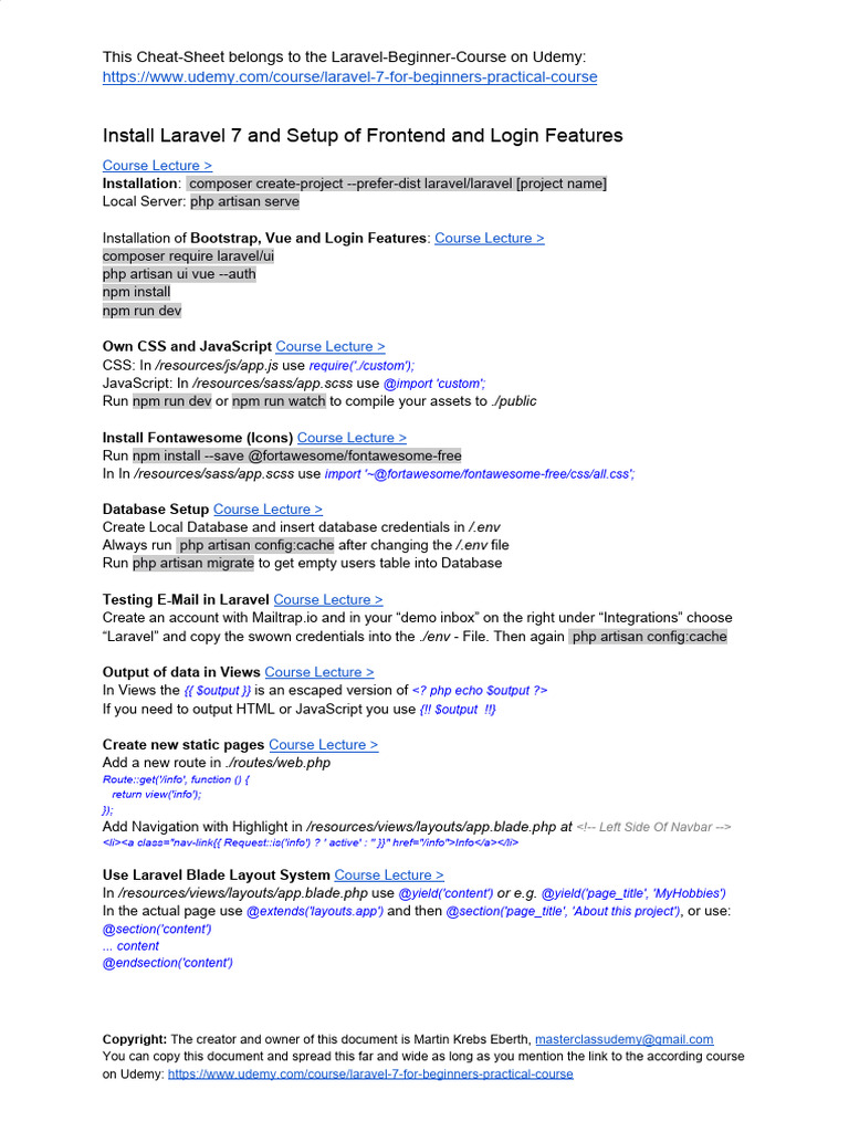 Laravel Frontend-Login Cheat Sheet | PDF | Php | Databases