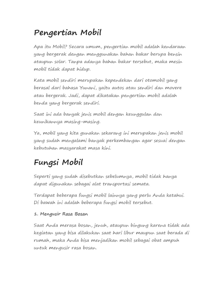 Pengertian Mobil | PDF
